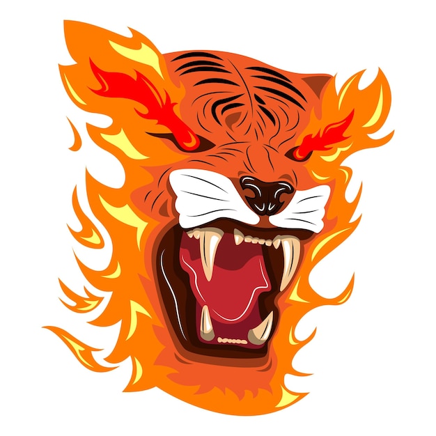 Ferocious Tiger Roaring Amidst Fiery Flames | Jiffy Designs