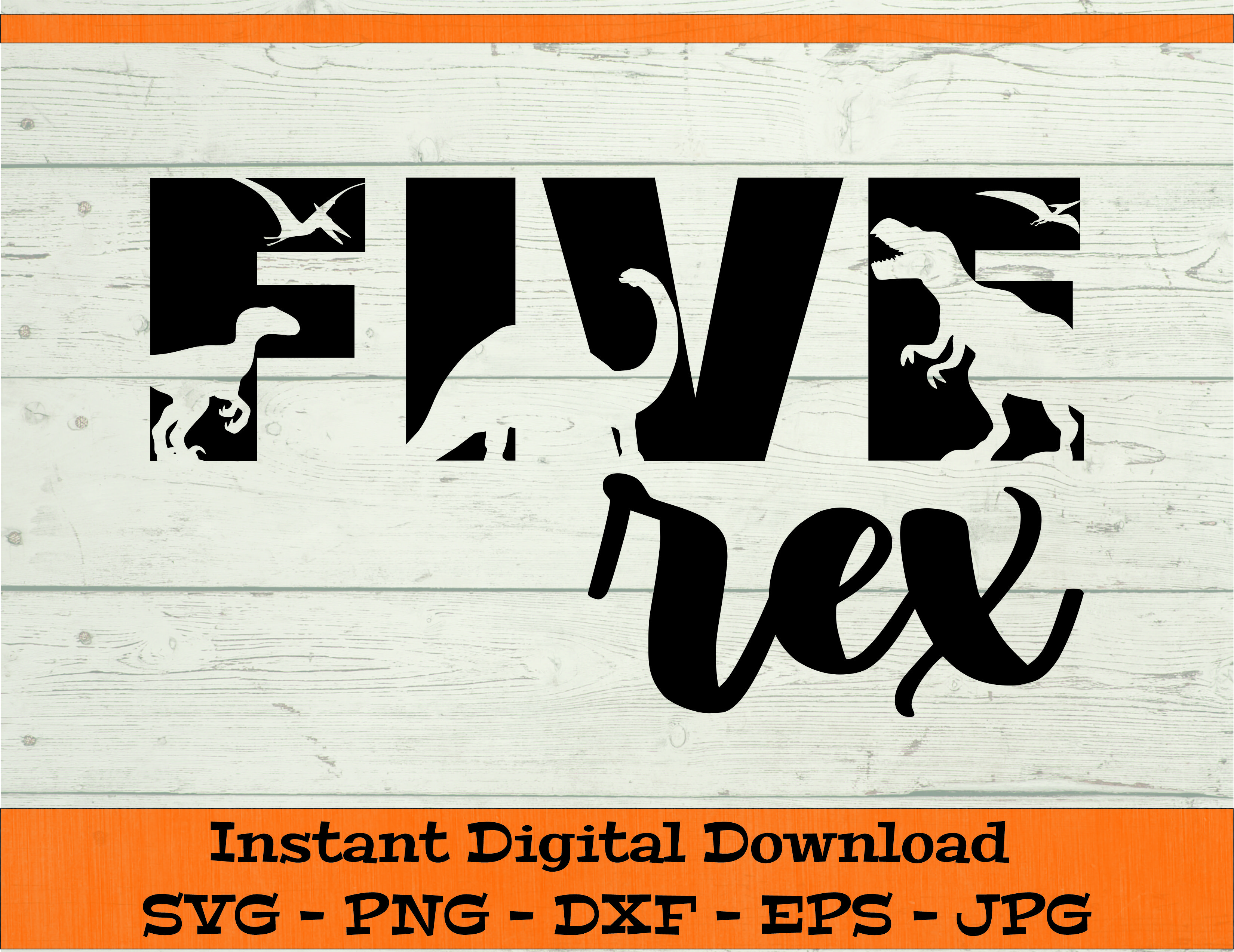 'Five Rex' Monochromatic Dinosaur Silhouettes Spelling Prehistoric Word ...