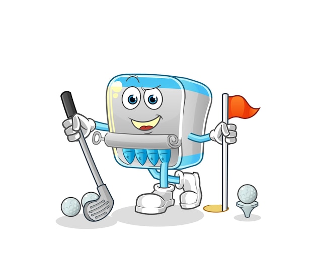 Cheerful Golf Robot Mascot Holding Club and Flag | Jiffy Designs