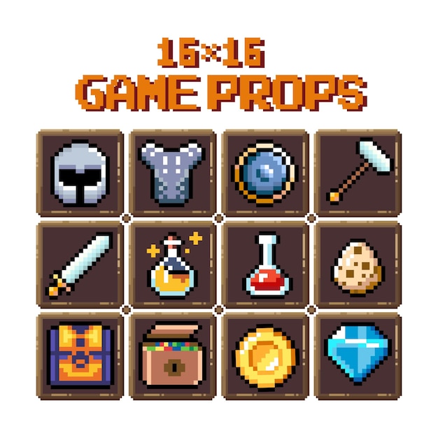 Vibrant Pixel Art Game Asset Collection: 16 Iconic Elements | Jiffy Designs