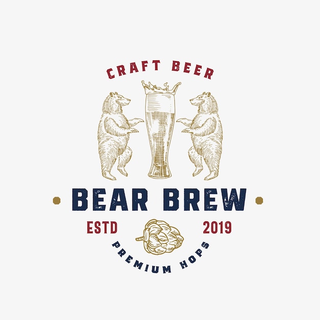 Vintage Craft Beer Logo with Playful Bear Mascots | Jiffy Designs