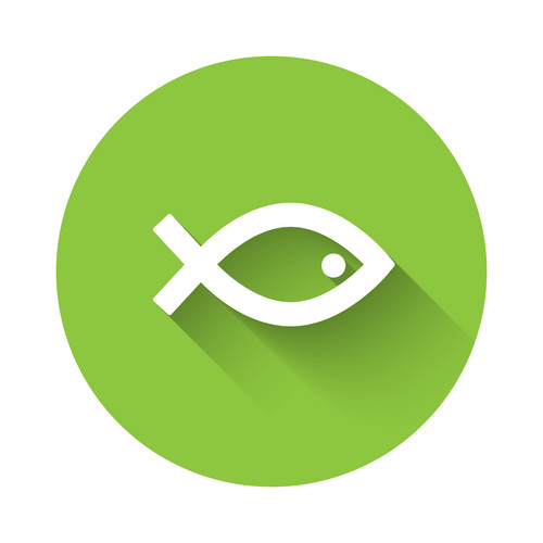 White Christian Fish Symbol Icon Isolated With Long Shadow Background ...