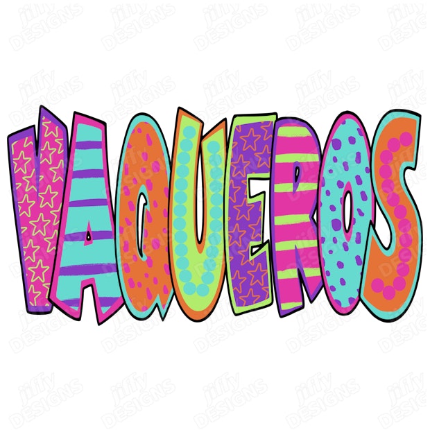 'Vaqueros' Vibrant Multicolored Text with Playful Patterns and Textures ...