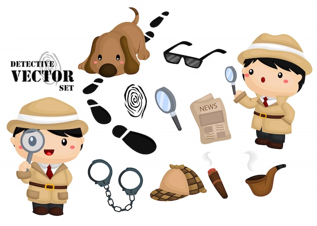 Detective Vector Characters and Accessories Illustration Set | Jiffy ...