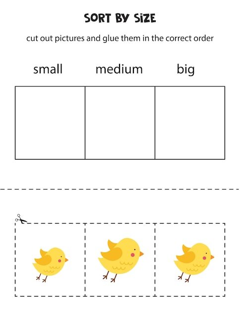 Sort by Size: Chick Picture Sorting Activity Worksheet | Jiffy Designs