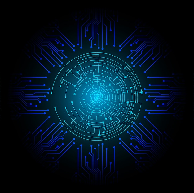 Futuristic Glowing Blue Cyber Circuit Mandala on Dark Background ...