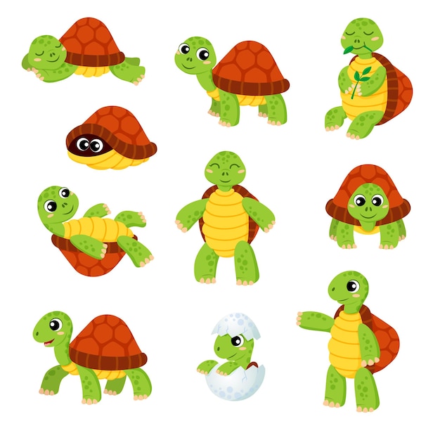 Adorable Cartoon Turtle Collection with Vibrant Colors and Expressions ...