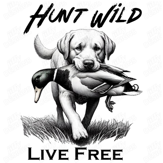 'Hunt Wild Live Free' Bold Black and White Sketch of a Hunting Dog ...