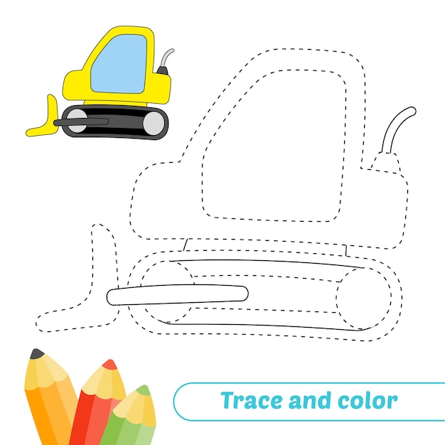 Colorful Backhoe Excavator: Trace and Color | Jiffy Designs