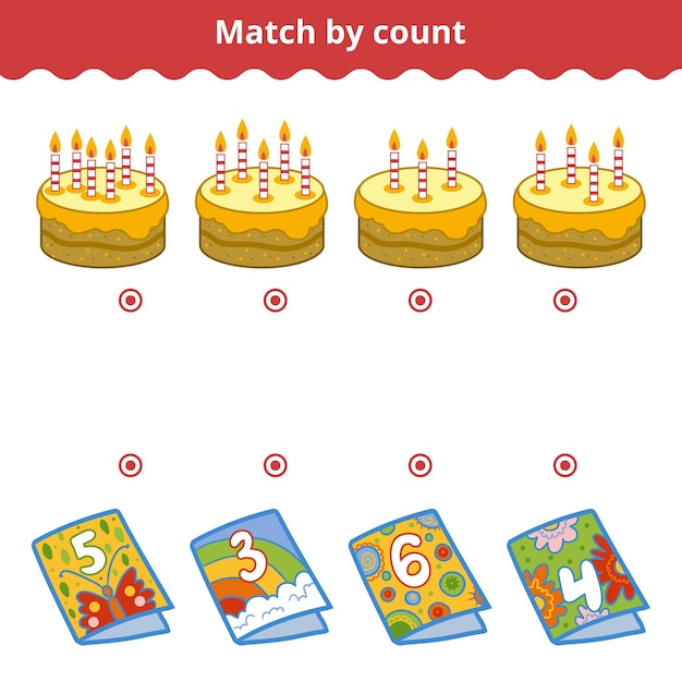 Colorful Birthday Cakes and Number Cards in Matching Game | Jiffy Designs