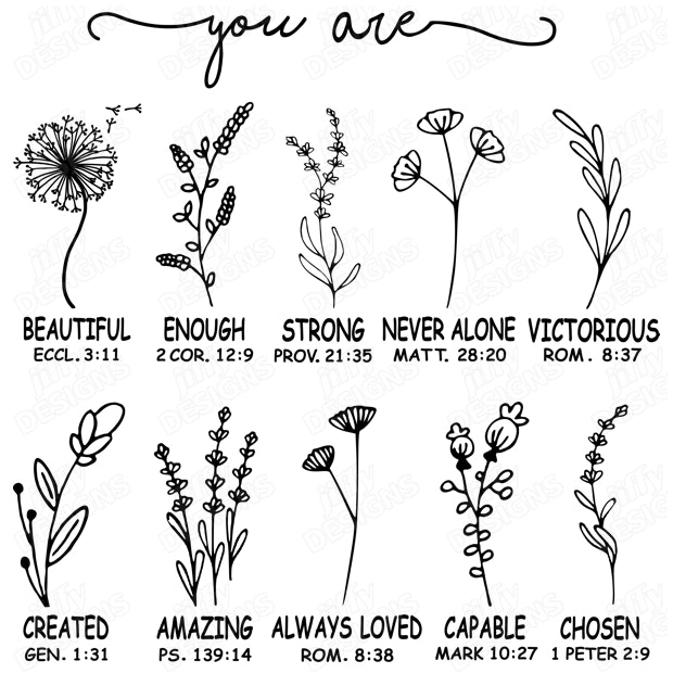 'You Are' Inspirational Floral Line Art with Uplifting Words and ...