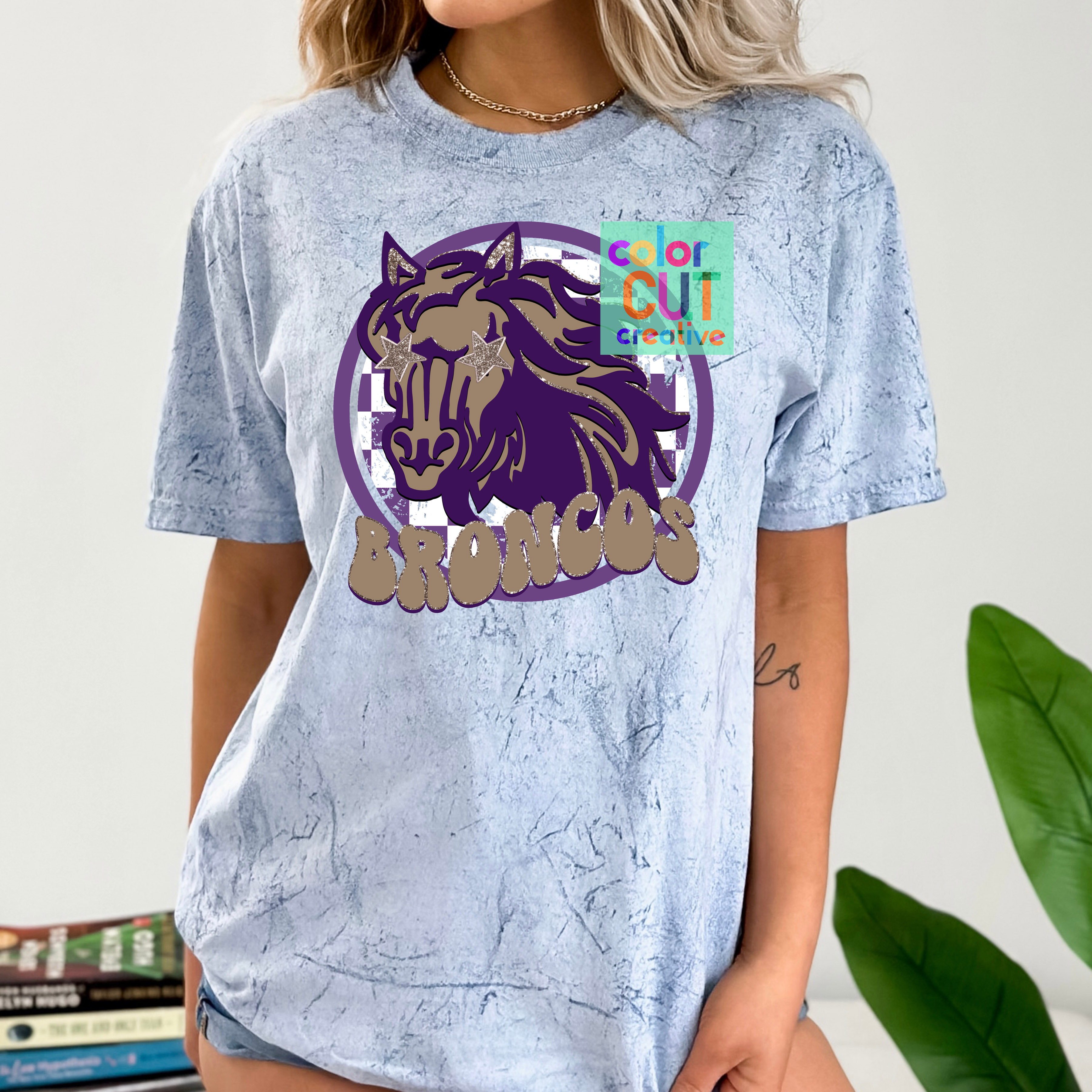 'Broncos' Fierce Purple Horse Head with Dynamic Mane in Circular Frame ...
