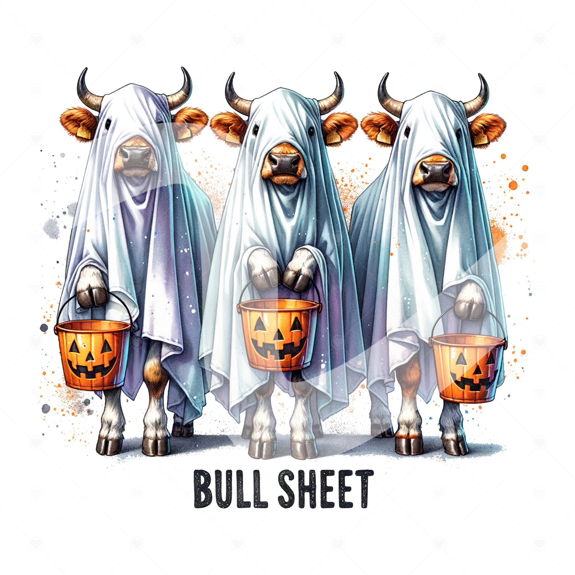 'Bull Sheet' Whimsical Cows Dressed as Halloween Ghosts with Pumpkin ...