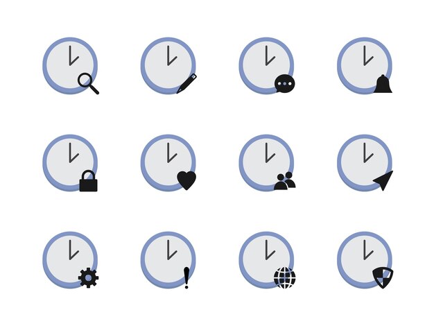 Diverse Clock Icons Representing Time Management and Security | Jiffy ...