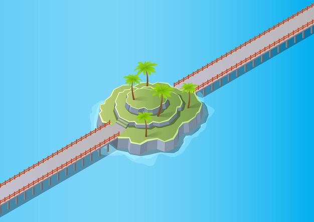 Tropical Island Oasis with Winding Pathway on Blue Sky | Jiffy Designs