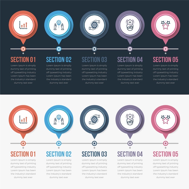 Vibrant Infographic Sections with Distinctive Icons and Numbering | Jiffy Designs