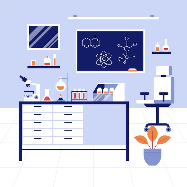 Vibrant Science Lab Workspace with Molecular Diagram | Jiffy Designs