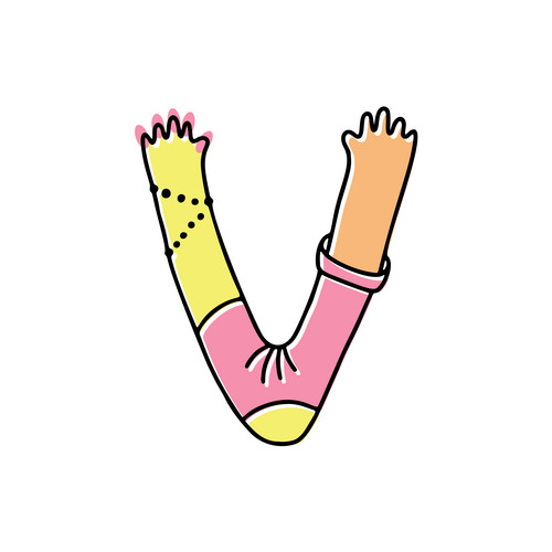 Crazy Hands Alphabet, Hand Drawn Letter V, Original Design, Trendy Logo ...