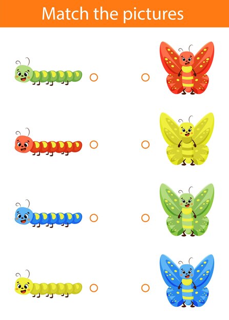 Colorful Caterpillar and Butterfly Matching Game | Jiffy Designs