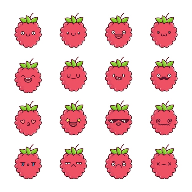 Adorable Raspberry Emoticons with Playful Expressions | Jiffy Designs