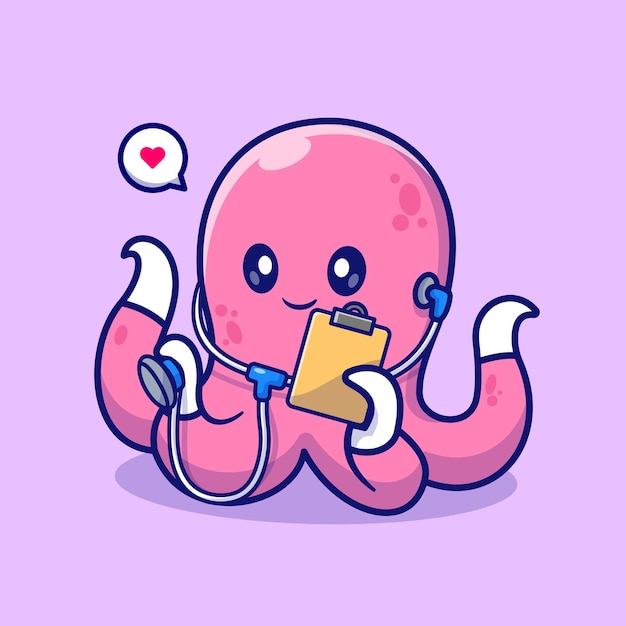 Adorable Octopus Holding a Notepad with Heart | Jiffy Designs
