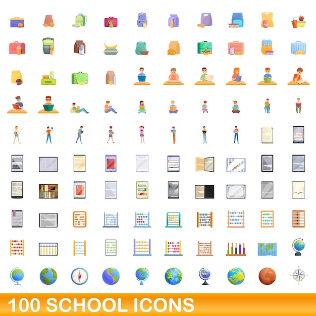 Vibrant Collection of 100 Diverse School Icons | Jiffy Designs