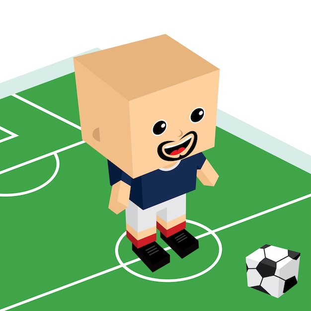 Cheerful Cube Player Dribbling Soccer Ball on Field | Jiffy Designs