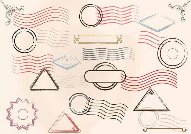 Vintage Postal Stamps and Geometric Shapes Illustration | Jiffy Designs