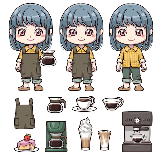 Charming Chibi Barista with Coffee Shop Accessories | Jiffy Designs