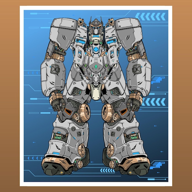 Powerful Mech Warrior in Striking Silver and Blue Hues | Jiffy Designs