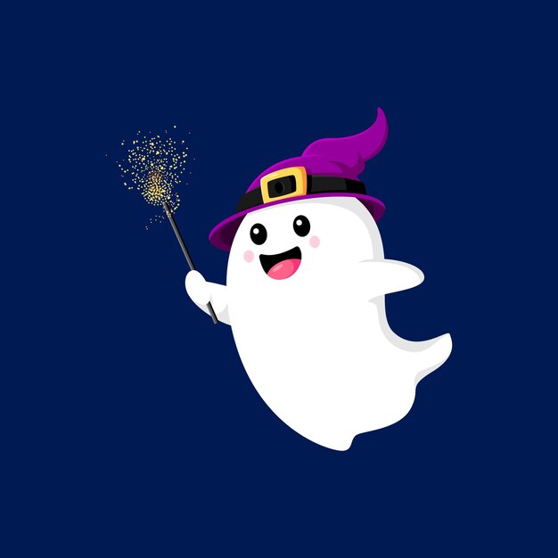 Joyful Ghost Celebrating with Sparkling Wand and Witch Hat | Jiffy Designs