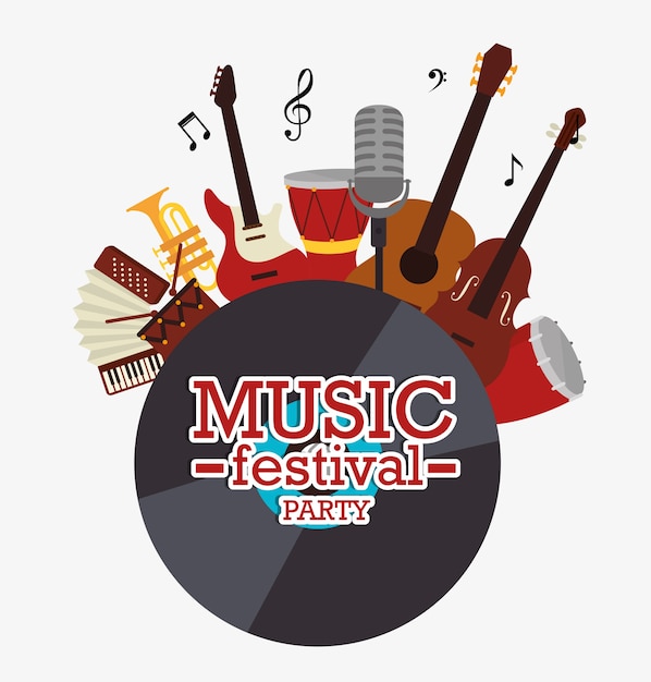 Vibrant Music Festival Party Illustration with Instruments and ...