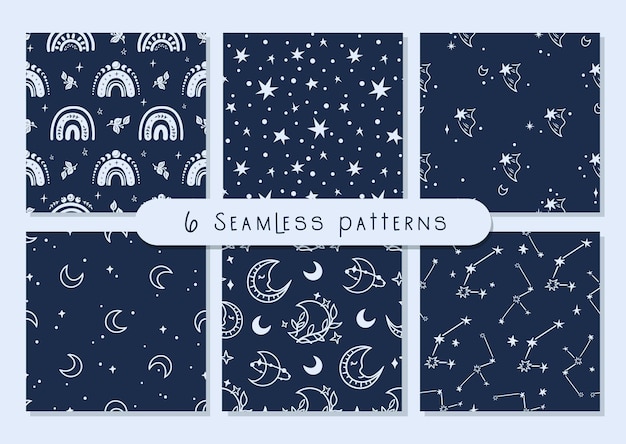 Enchanting Collection of 6 Whimsical Celestial Seamless Patterns | Jiffy Designs