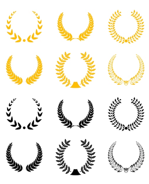 Diverse Collection of Laurel Wreath Emblems in Monochrome Shades ...