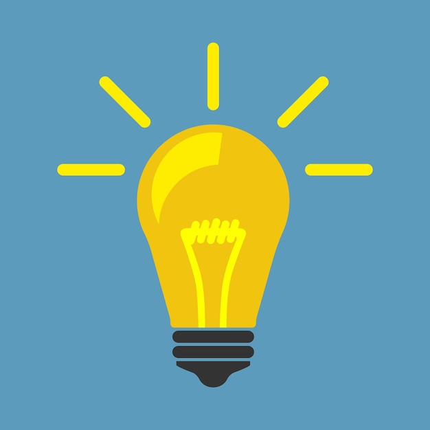 Glowing Yellow Light Bulb on Bright Blue Background | Jiffy Designs