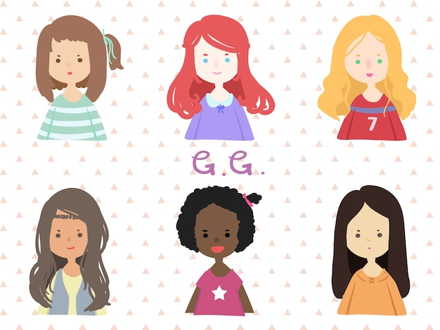 Diverse Collection of Stylized Cartoon Female Character Illustrations ...
