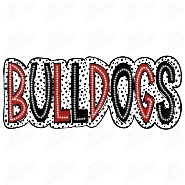 'Bulldogs' Dotted Text Art with Red and Black Lettering | Jiffy Designs