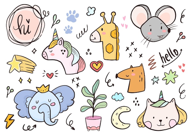 Whimsical Doodles of Cute Animals and Magical Symbols | Jiffy Designs