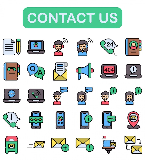 Vibrant Contact Us Icons Depicting Communication Methods | Jiffy Designs