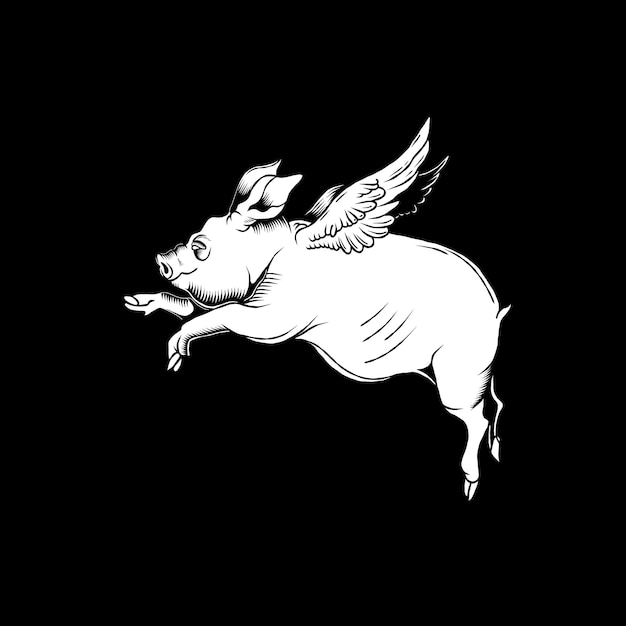 Whimsical Winged Pig Soaring Gracefully Through the Darkness | Jiffy ...