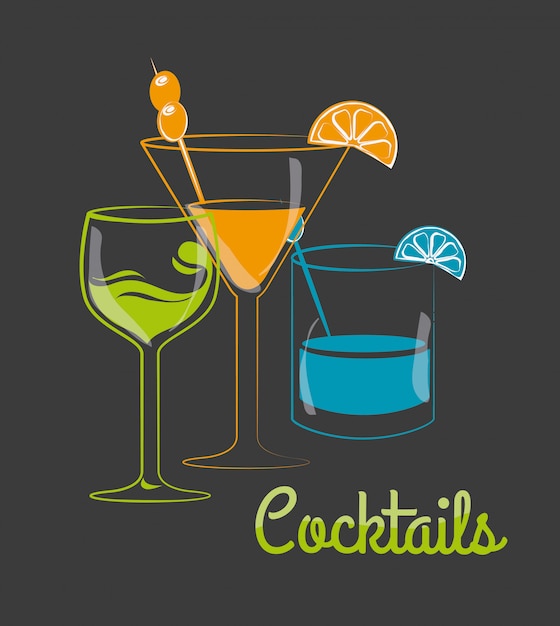 Stylized Cocktail Glasses with Citrus Slices and 'Cocktails' Text ...