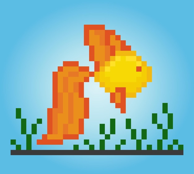 Vibrant Pixel Art Fish Swimming in Lush Grass | Jiffy Designs