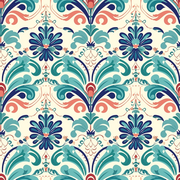 Vibrant Floral Damask Pattern with Intricate Swirls and Blooms | Jiffy ...