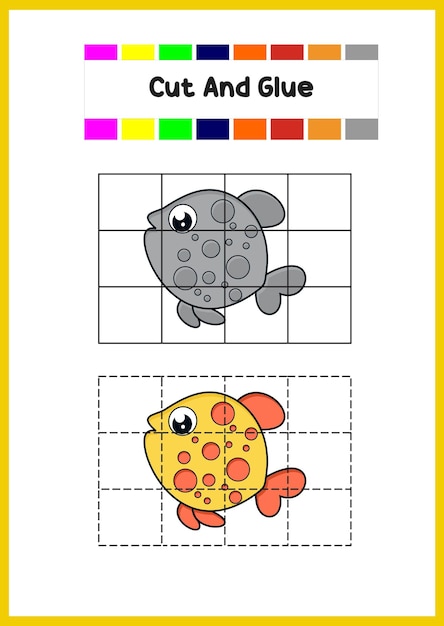 Colorful Cut and Glue Puzzle of Cute Fish | Jiffy Designs