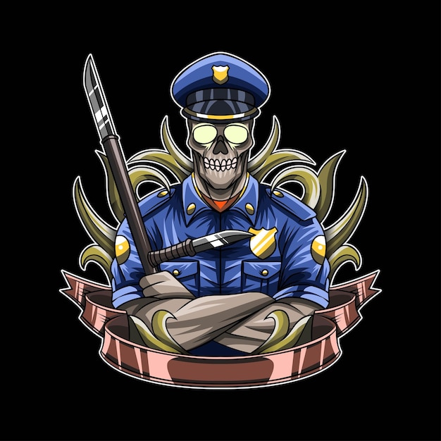 Fearsome Police Skull Emblem with Crossed Batons and Badge | Jiffy Designs