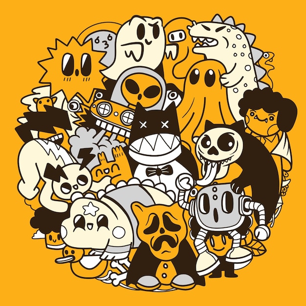 Quirky Ghostly Characters in Vibrant Halloween Illustration Collage ...