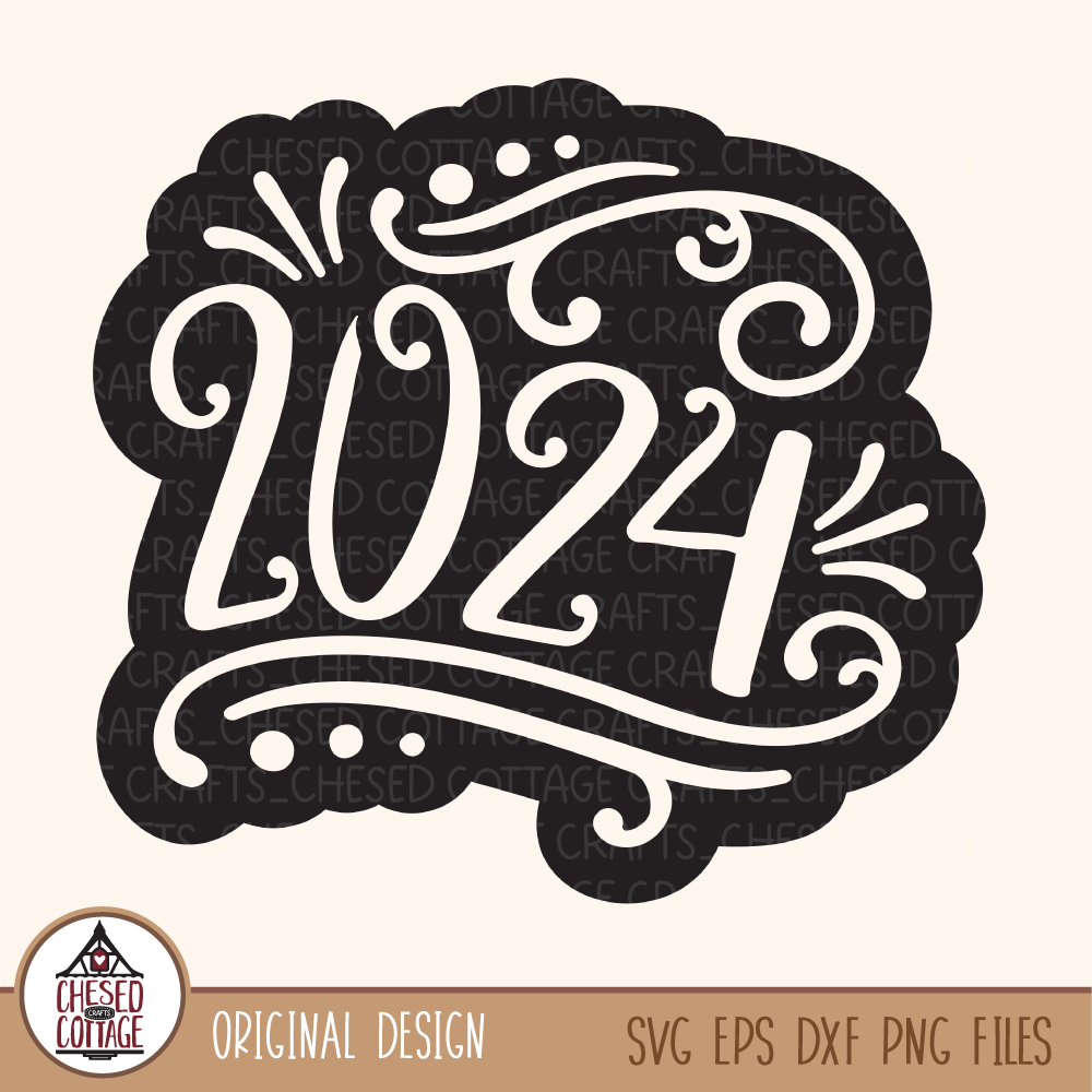 '2024' Elegant Swirling Numbers in Bold Black and White Design | Jiffy ...