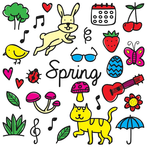 Vibrant Spring-Themed Doodle Icons and Symbols | Jiffy Designs
