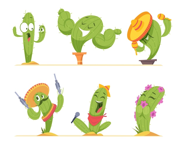 Playful Cactus Characters in Vibrant Cartoon Illustrations | Jiffy Designs