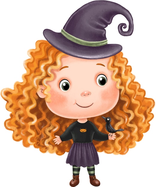 Cheerful Witch with Curly Red Hair and Whimsical Attire | Jiffy Designs